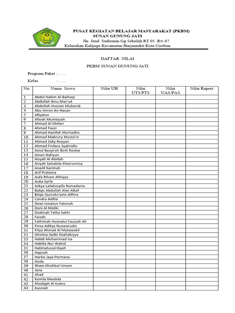 Blanko Nilai Paket A | PDF