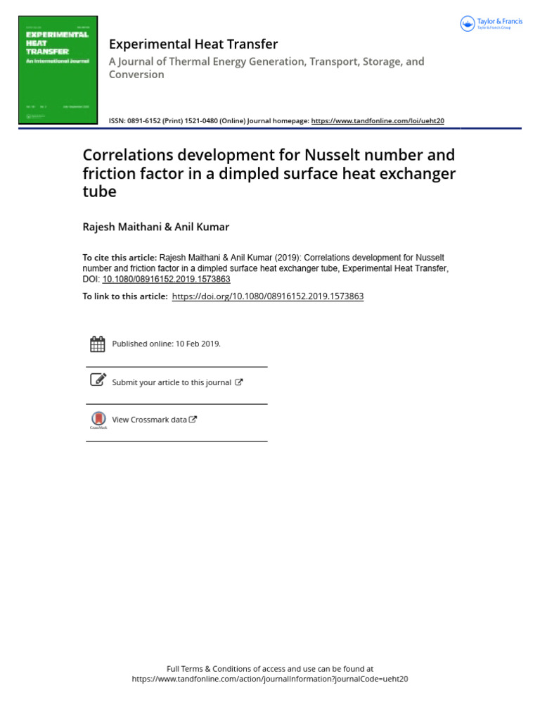 Correlations Development For Nusselt Num | PDF | Heat Transfer ...