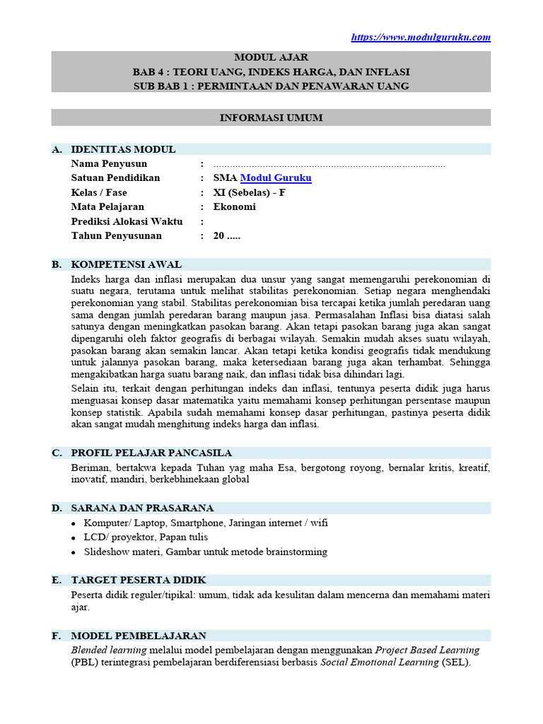 Modul Ajar Kelas XI SMA Ekonomi Fase F Bab 4 | PDF