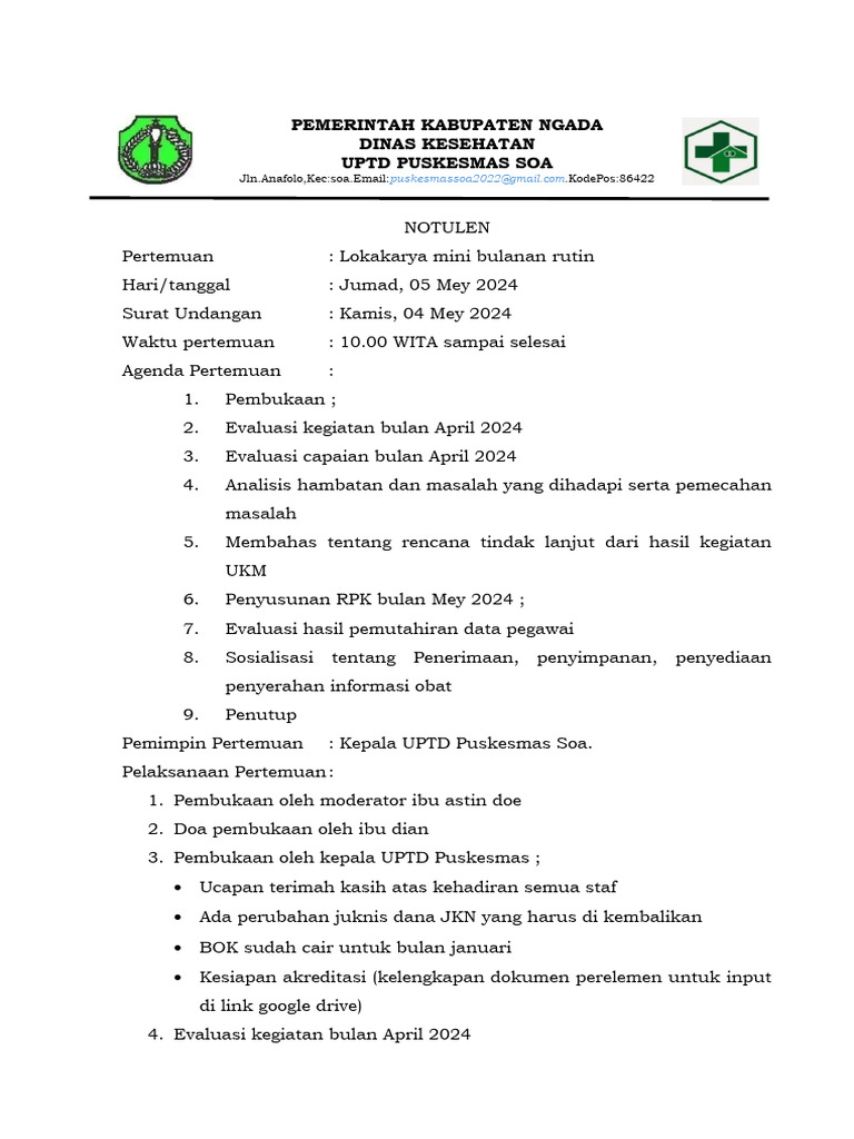 Notulen Lokmin Mey 2024 PKM Soa | PDF