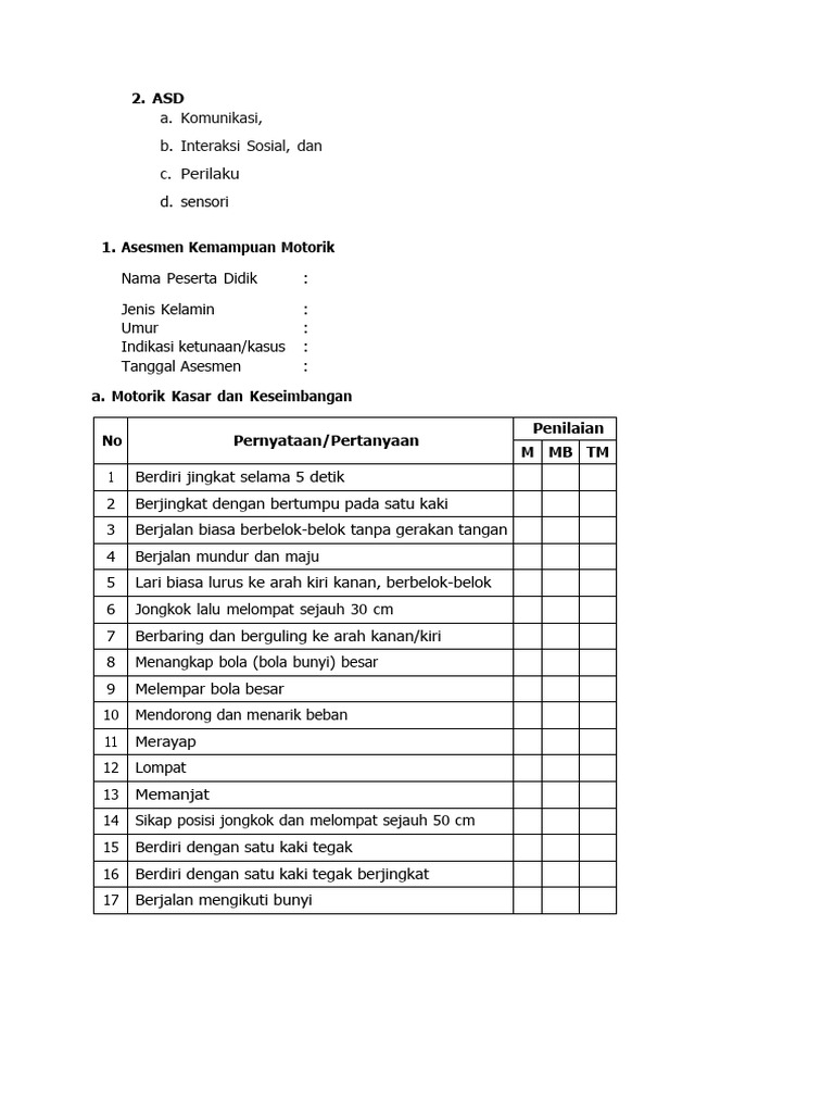 Asesmen Autis | PDF | Karier & Perkembangan