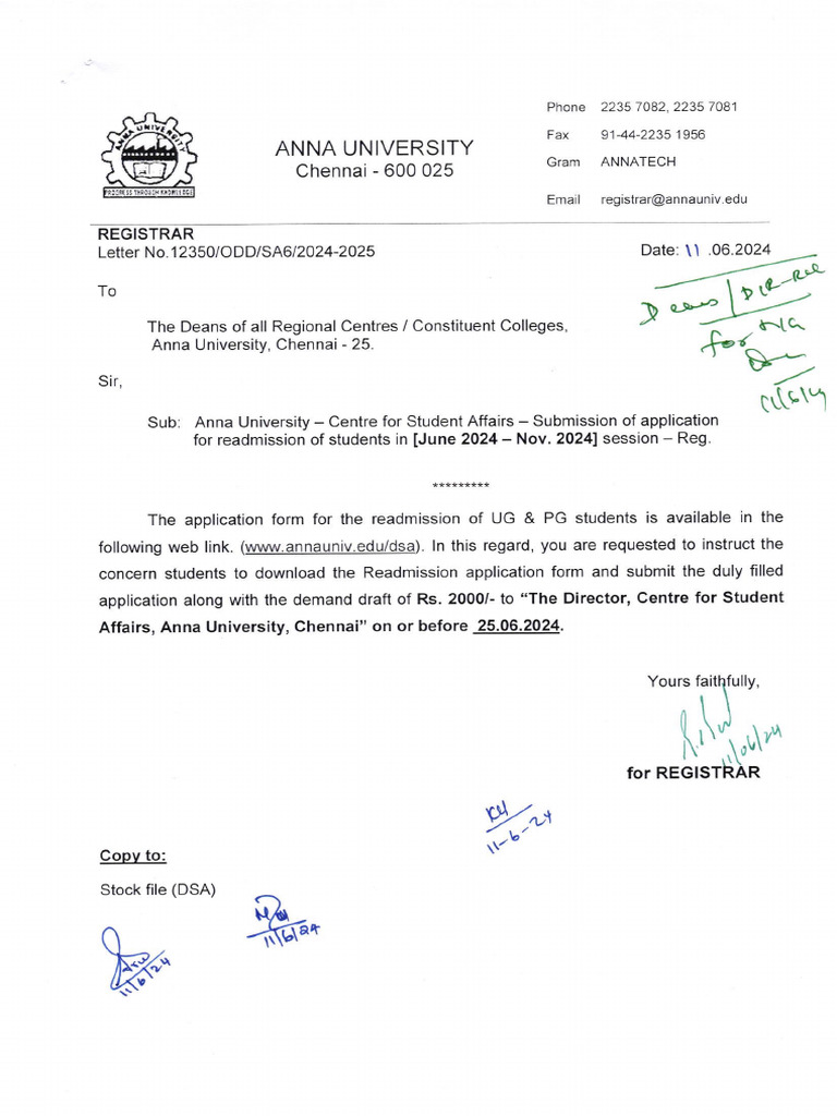 Readmission Application - Odd Sem - 2024-25 | PDF