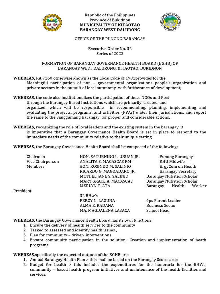 Executive Order For BHW | PDF