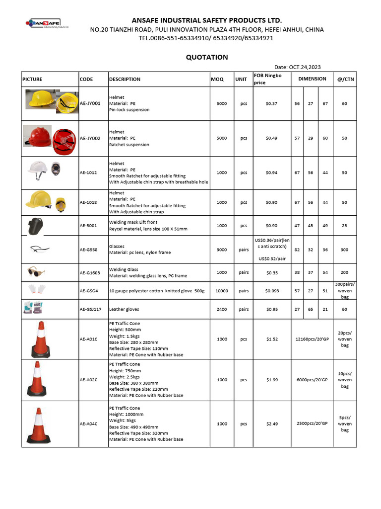 To Mahmoud PPE Quotation--Ansafe Industrial 1026 | PDF | Shoe