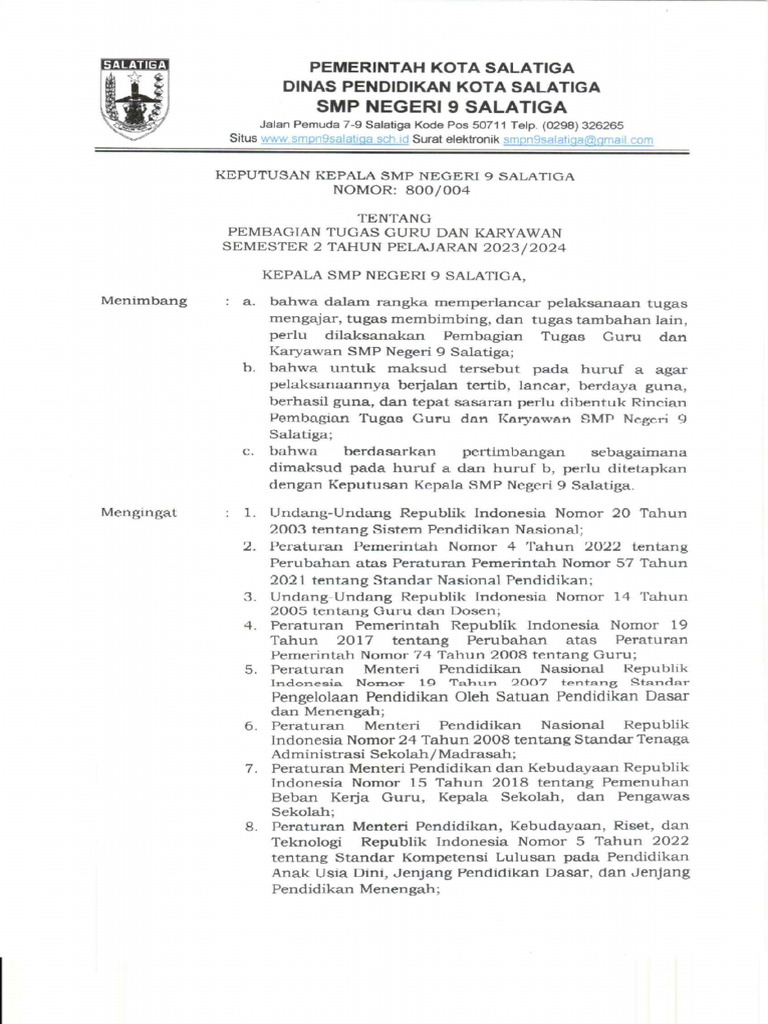 SK Pembagian Tugas Sem 2 TP 2023 2024 New-1-23 | PDF