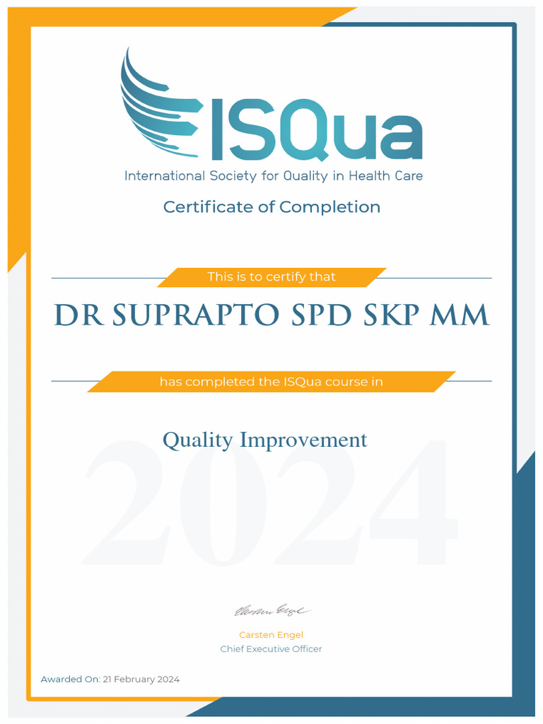 Sertifikat ISQUA QUALITY IMPROVE DR SUPRAPTO - SPD SKP MM - Course ...