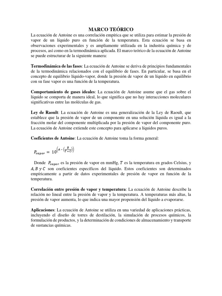 MARCO Teórico - Ecu Antoine1 | PDF | Vapor | Ciencias fisicas