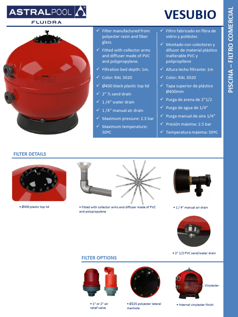 Astral Vesubio Pool Filters | PDF | Filtration | Materials