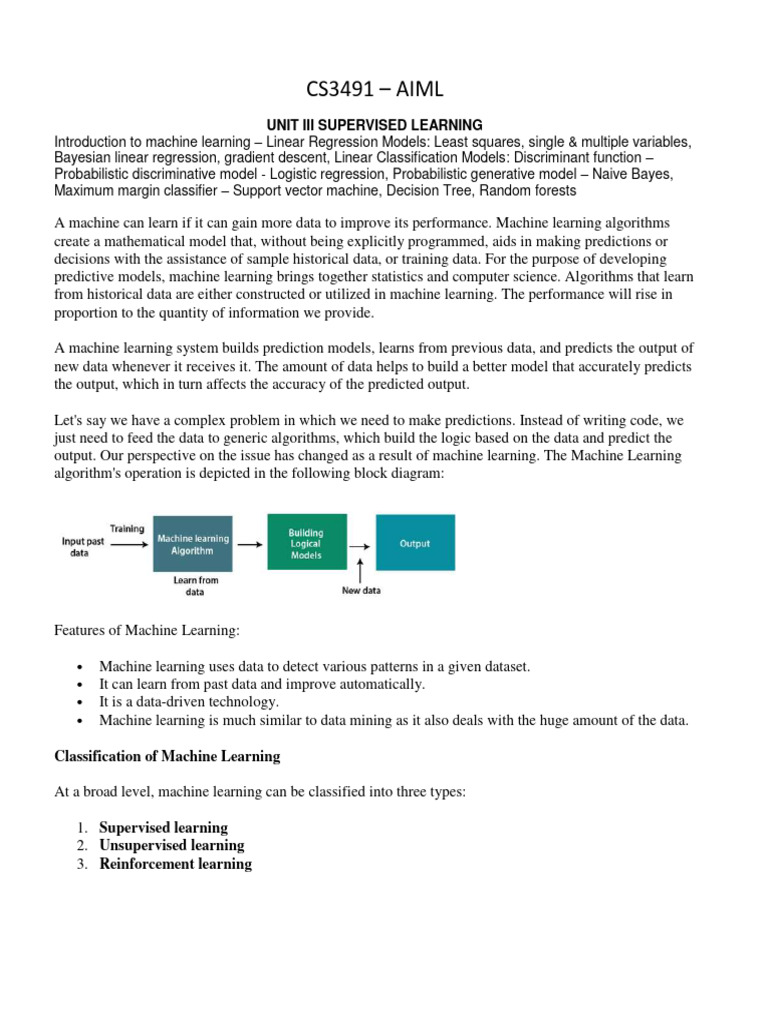 CS3491 - Aiml - Unit Iii Supervised Learning | PDF | Regression Analysis | Bayesian Inference