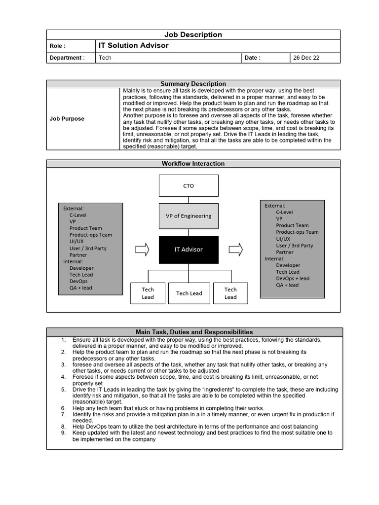 Form Job Description - IT Solution Advisor | PDF | Software Engineering ...