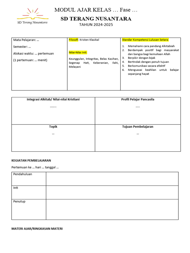 2024-2025 Form Modul Ajar | PDF