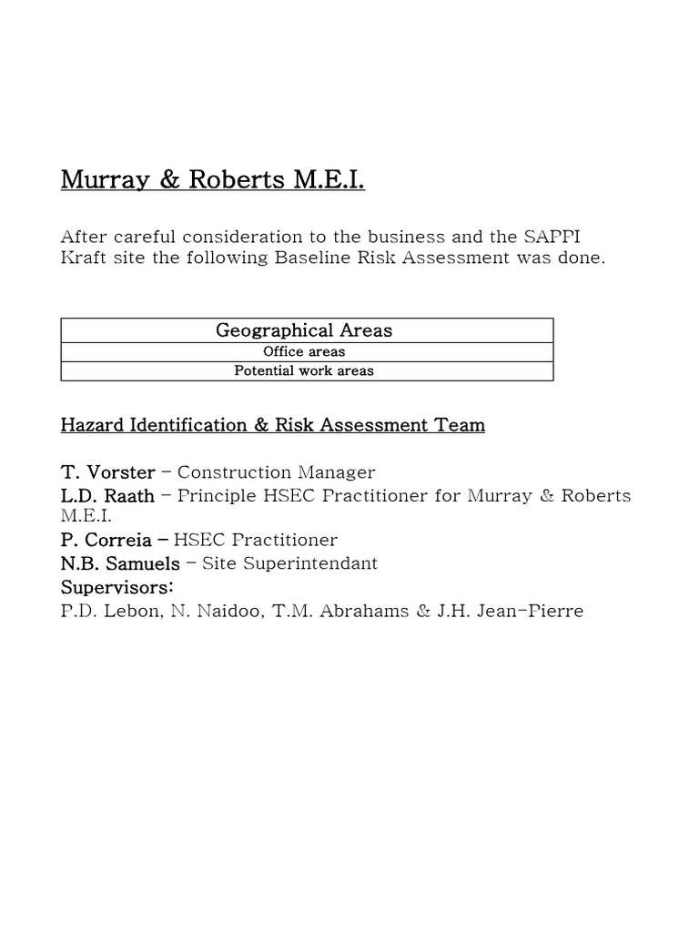 Risk Assessment (Baseline) | PDF | Occupational Safety And Health ...
