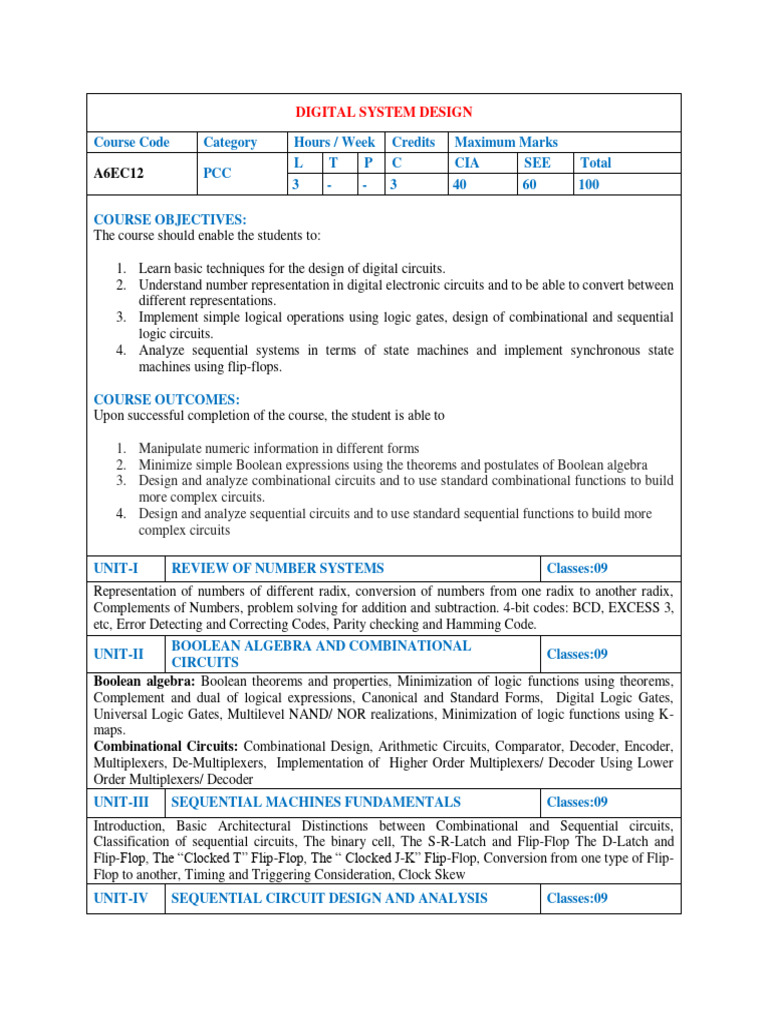 DSD Course Outline | PDF | Boolean Algebra | Teaching Mathematics