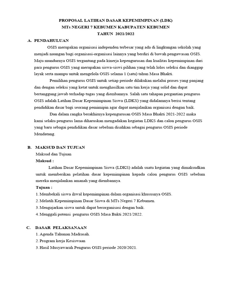 Proposal LDK OSIS MTs 2021/2022 | PDF | Karier & Perkembangan