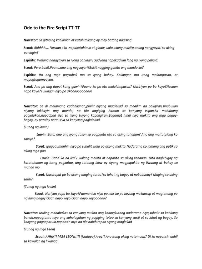 Ode To The Fire Script TT | PDF