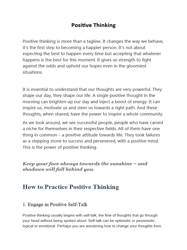 Positive Thinking | PDF | Mindfulness | Laughter Positive Thinking | PDF | Mindfulness | Laughter