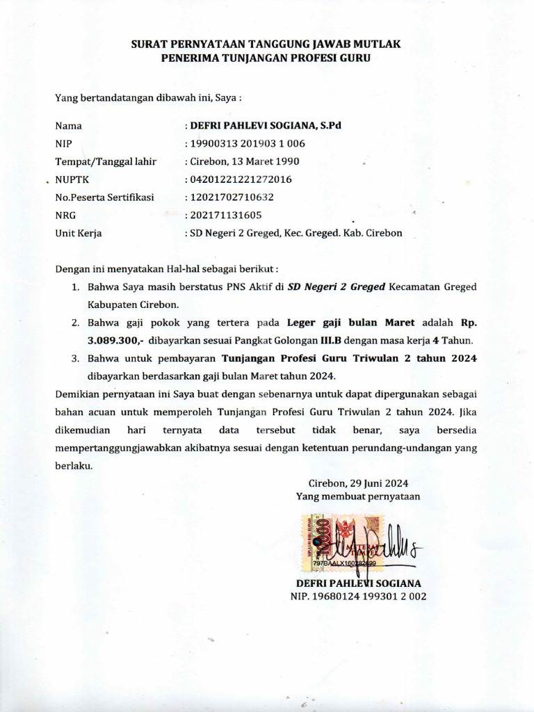 SPTJM Sertifikasi TW 2 Sdn2 Greged | PDF