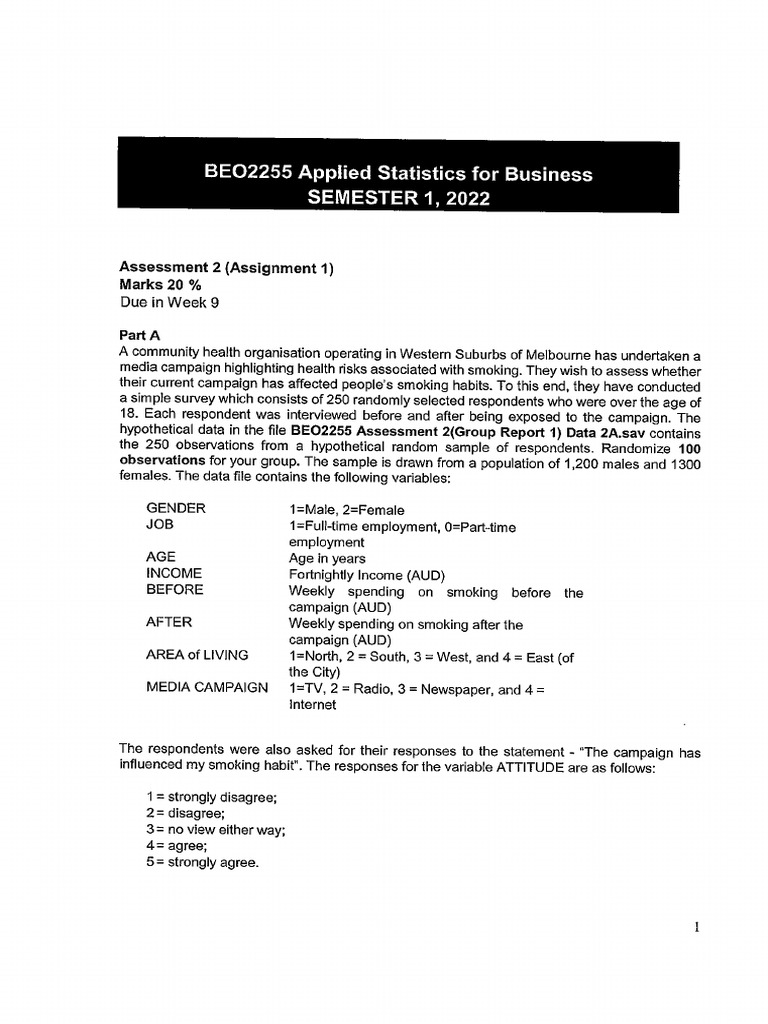 BEO 2255 Assignment 1 2022 With Random Number Assigned | PDF