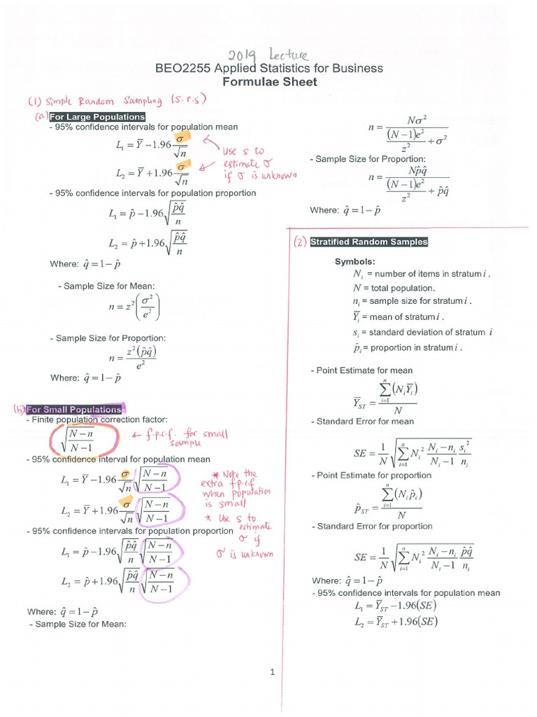 Formulae Sheet Color | PDF