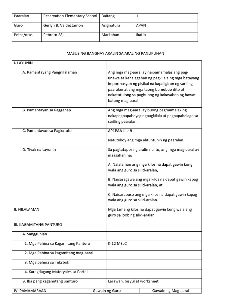 Lesson Plan in Apan | PDF