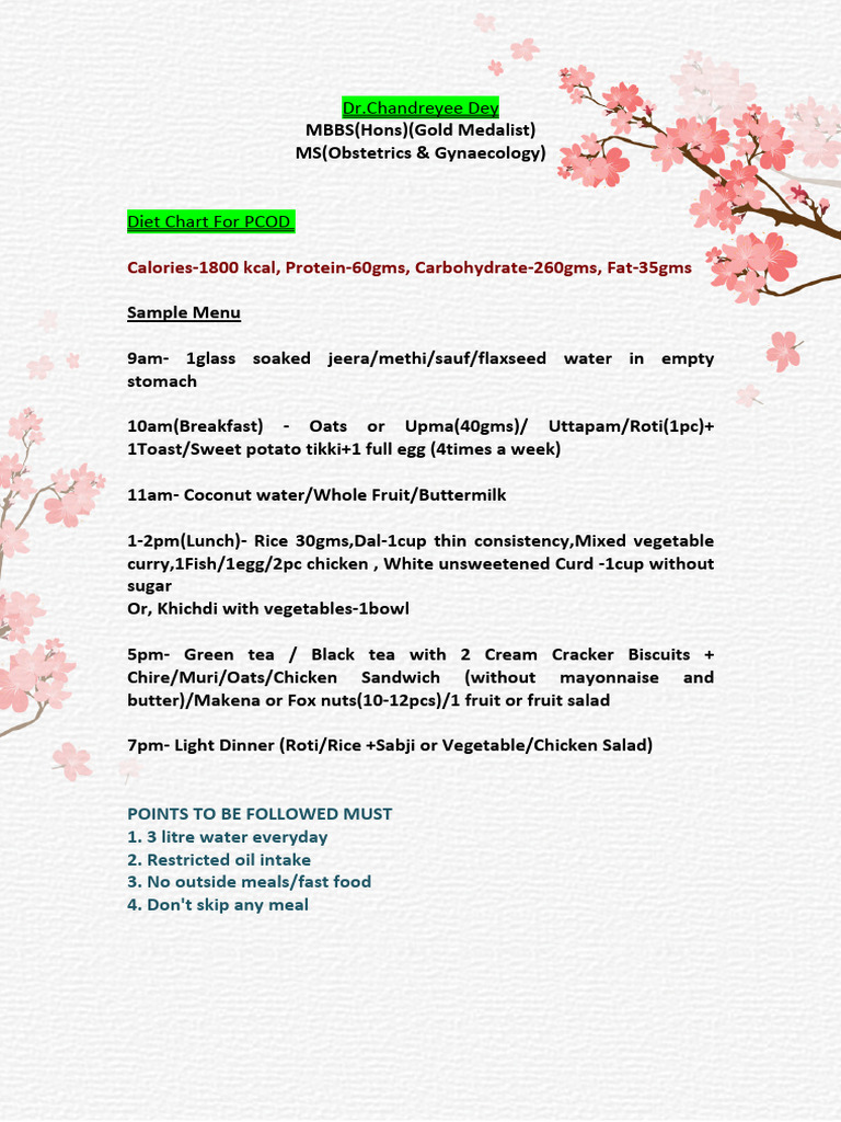 Diet Chart For PCOD | PDF