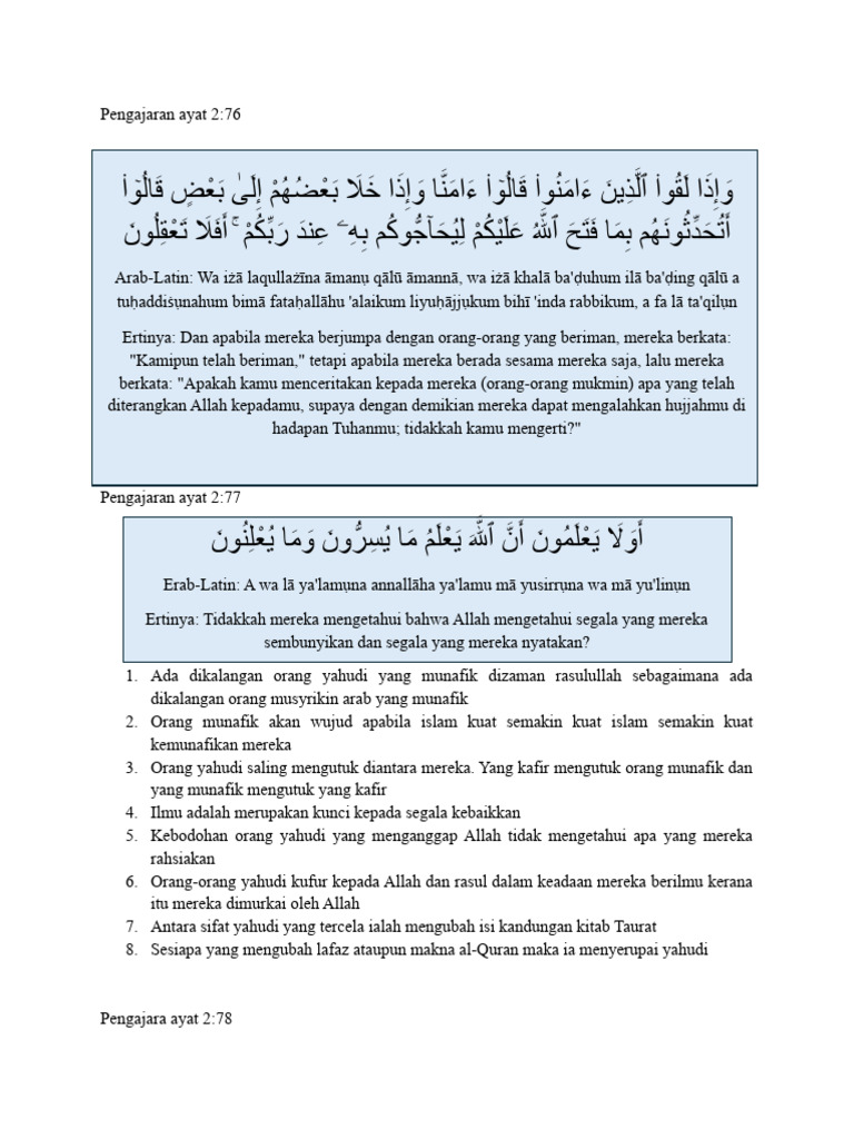 Pengajaran Surah Al-Baqarah Ayat 76-78 | PDF