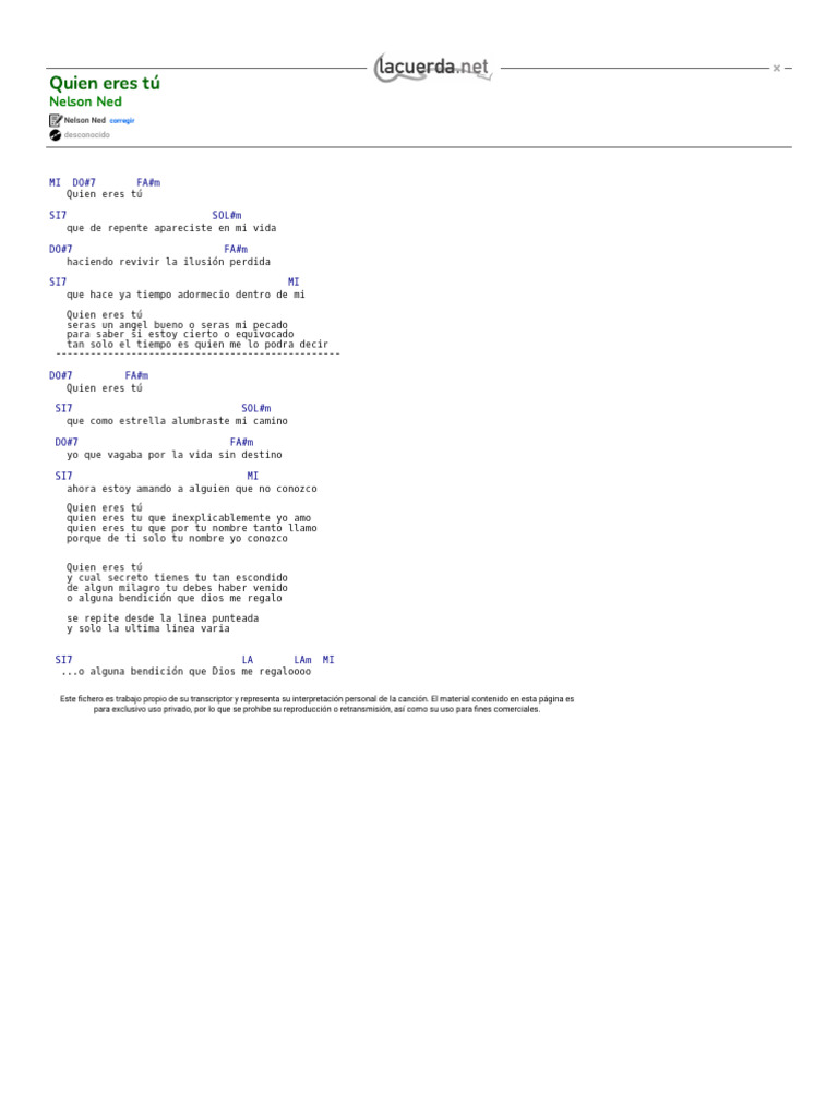 QUIEN ERES TU, Nelson Ned - Acordes | PDF