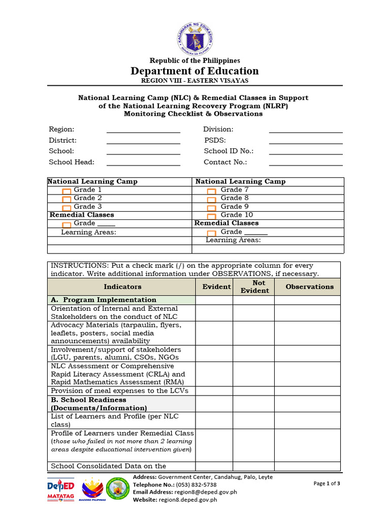 Monitoring Tool NLC 2024 | PDF | Learning | Behavior Modification