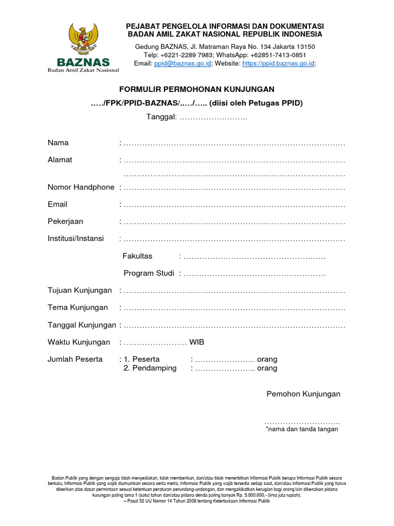 Formulir Permohonan Kunjungan | PDF