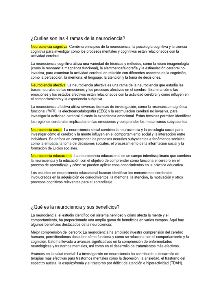 Actividad en Clase 2 Neurociencias | PDF | Cognición | Cerebro