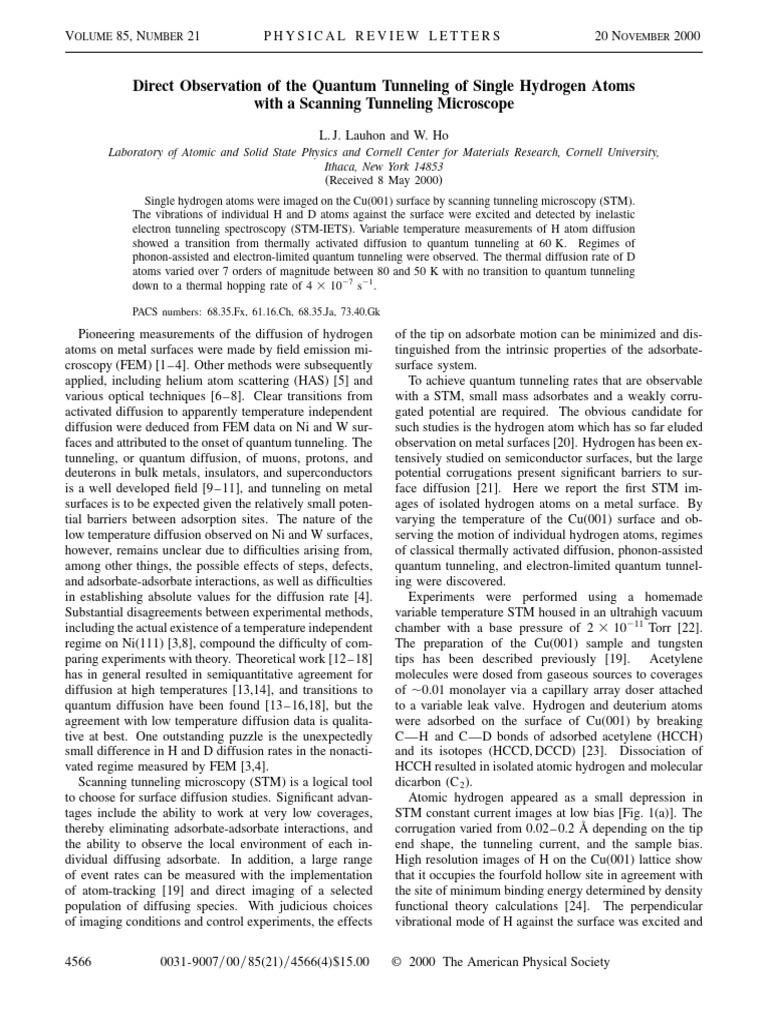 Direct Observation Of The Quantum Tunneling Of Single Hydrogen With Stm