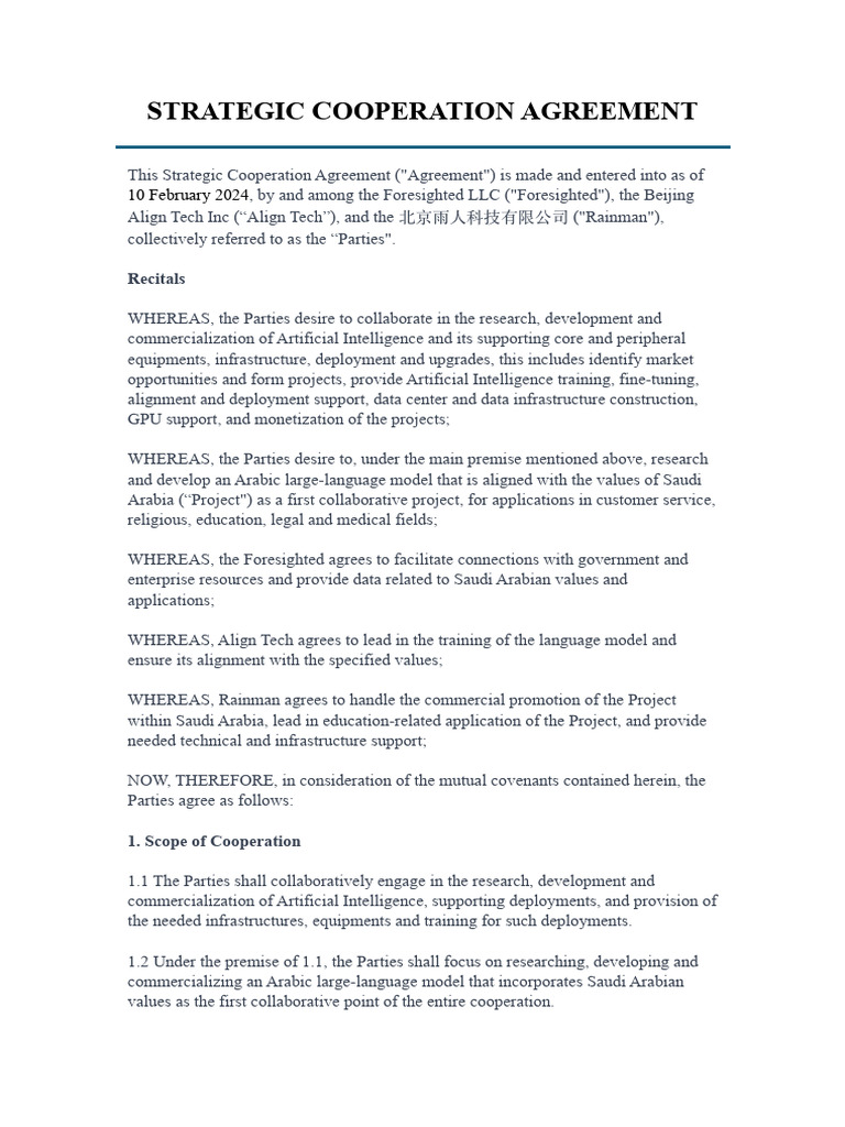 Saudi LLM Strategic Cooperation Agreement | PDF | Saudi Arabia | Employment