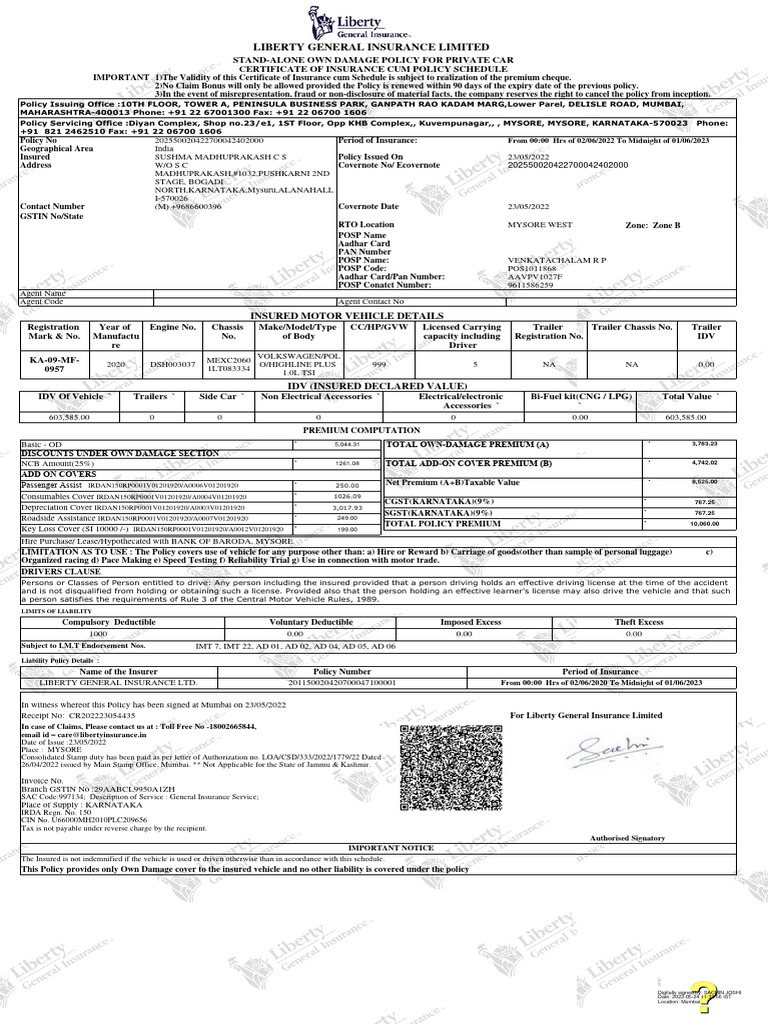 Sushma Madhuprakash-Ka09mf0957 | PDF | Insurance | Cheque
