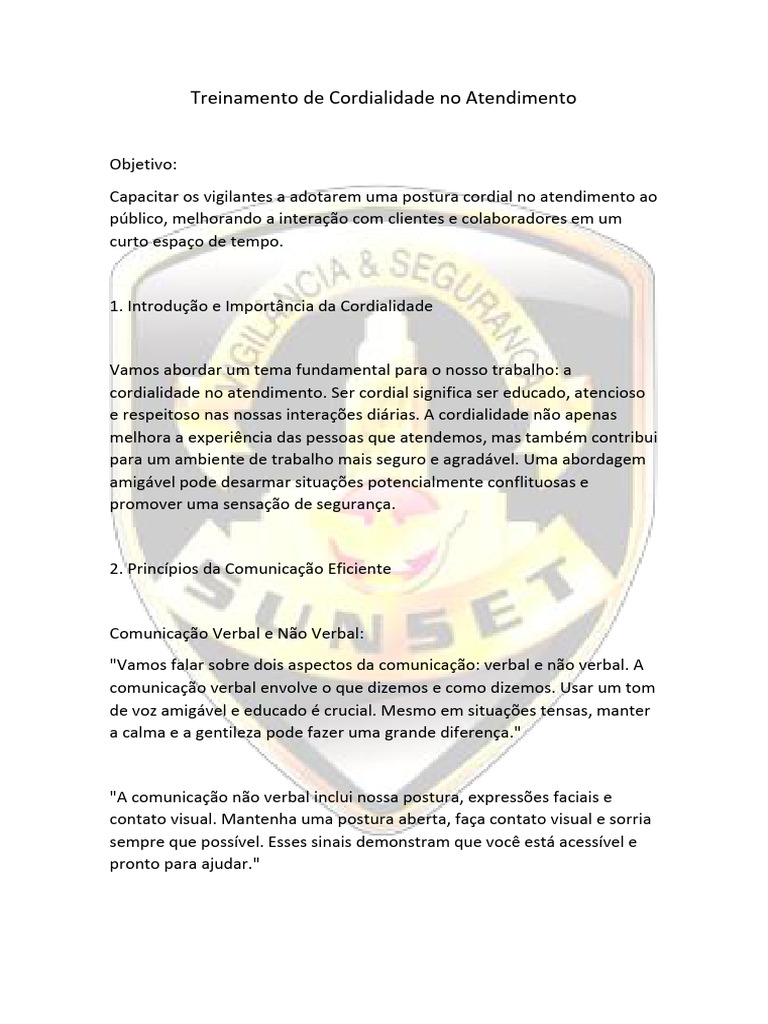 Treinamento de Cordialidade No Atendimento | PDF