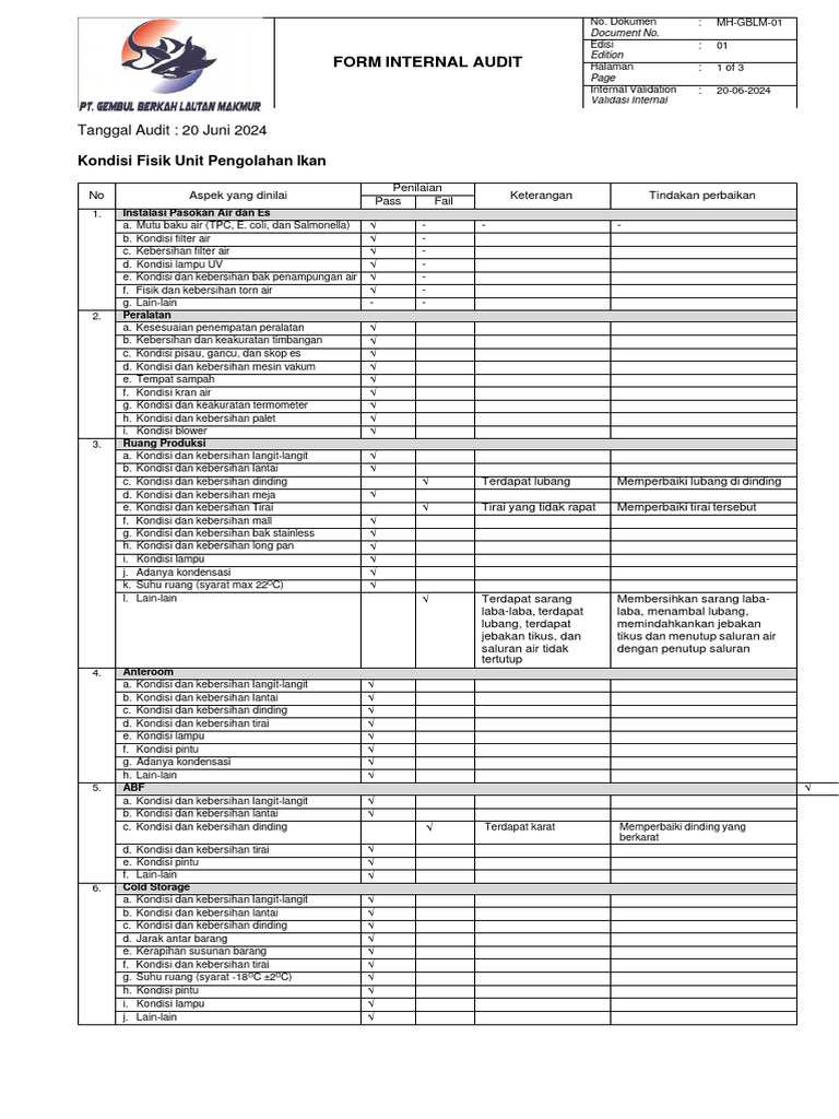 Form Audit Internal | PDF