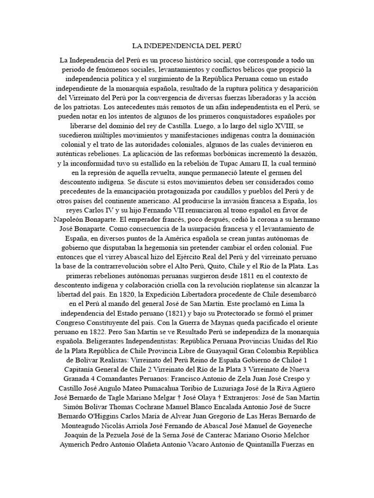 Independencia Del Peru | PDF | Perú | Imperio español