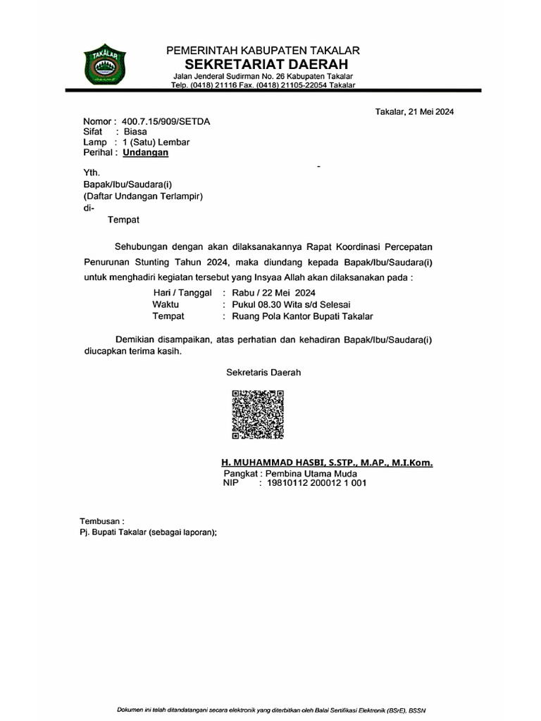 Undangan Rapat Koordinasi TPPS Kab. Takalar 2024 | PDF