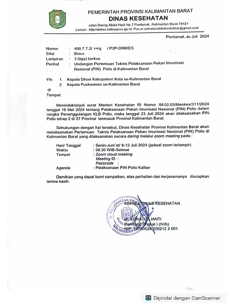 Undangan Pertemuan PIN Polio | PDF