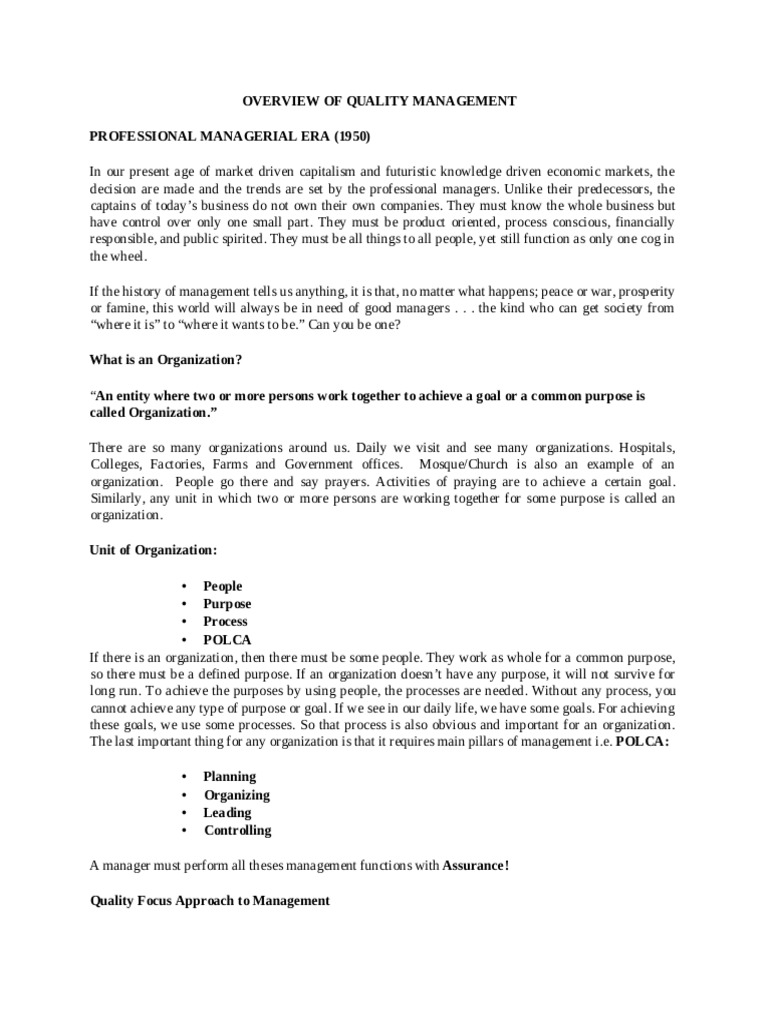 Overview Qc Management | Download Free PDF | Customer | Goal
