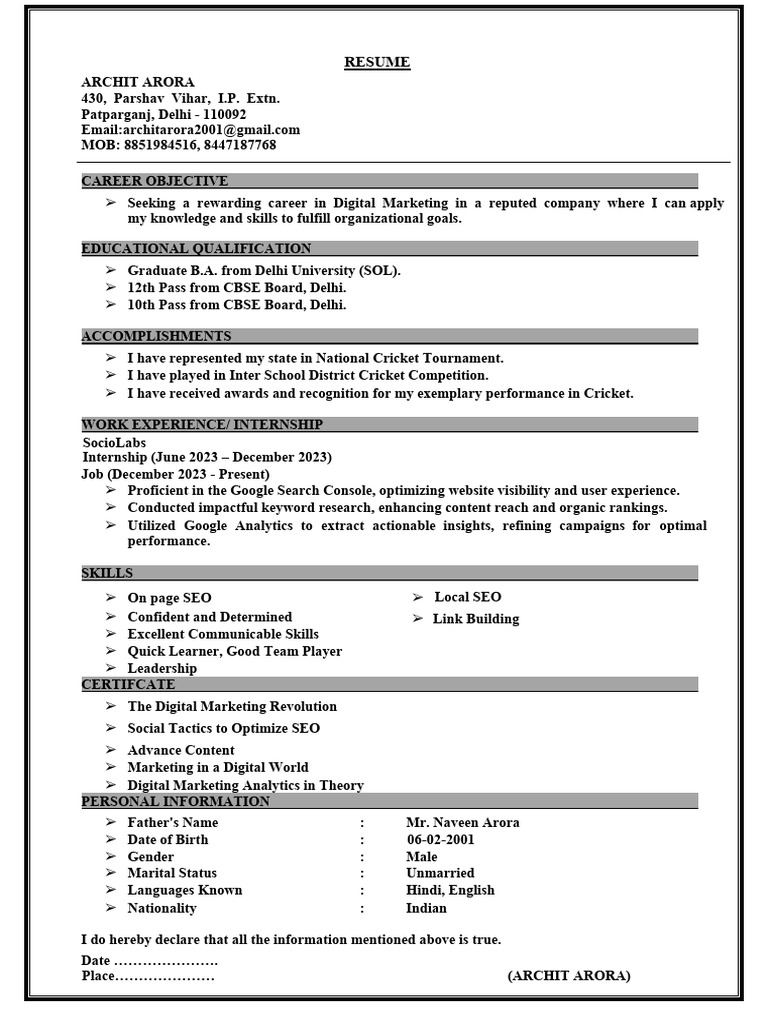 Archit Resume Updated New | PDF