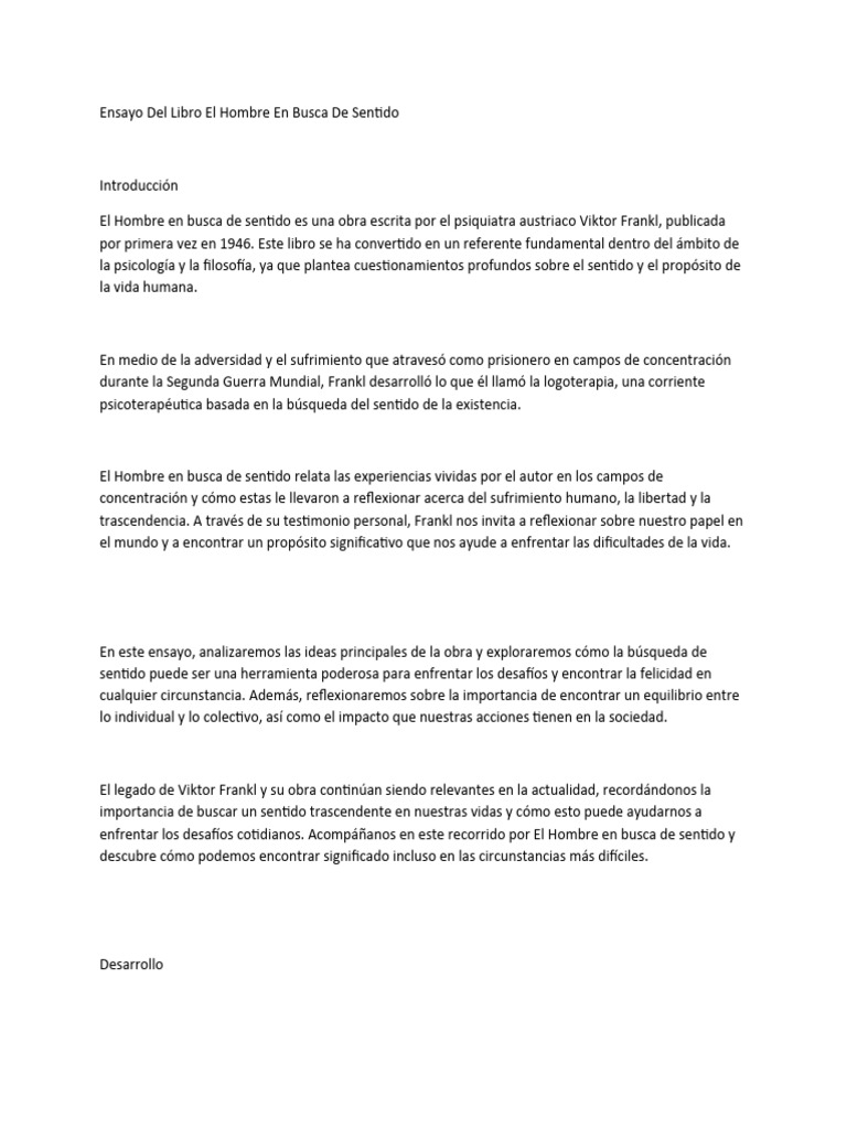 Ensayo Del Libro El Hombre en Busca de Sentido - WPS Office | PDF ... Ensayo Del Libro El Hombre en Busca de Sentido - WPS Office | PDF ...