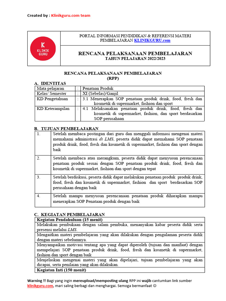 RPP Penataan Produk - XI GANJIL | PDF