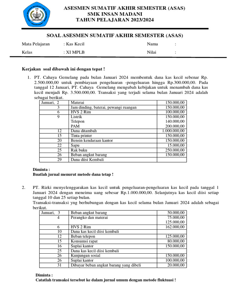Jurnal Kas Kecil: Metode Tetap & Fluktuasi | PDF