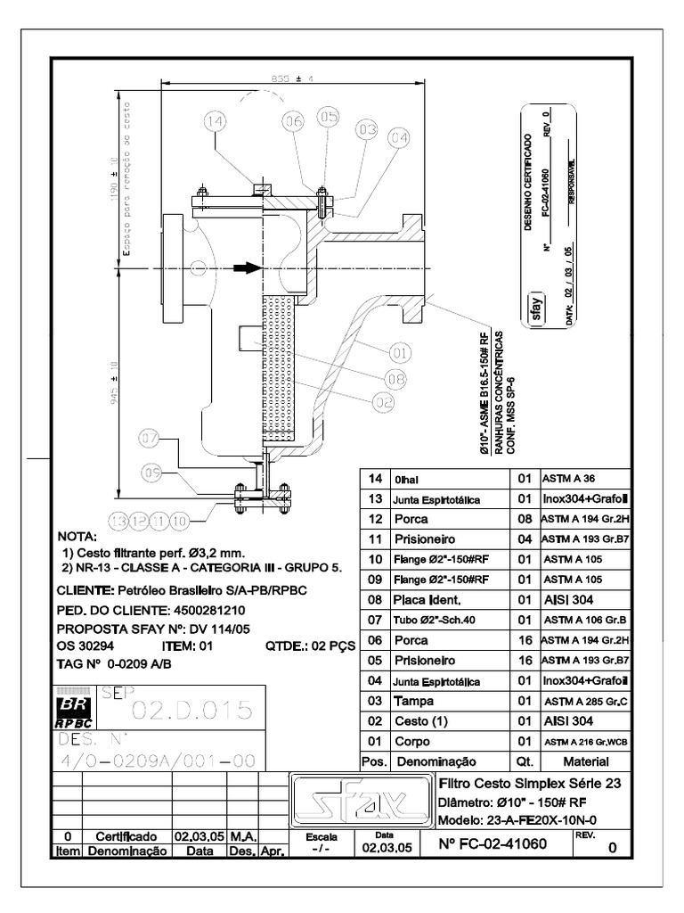 4-O-0209a-001 - Filtro Cesto Serie 23 Modelo 23-A-Fe20x-10n-0 Conjunto Geral Vistas | PDF
