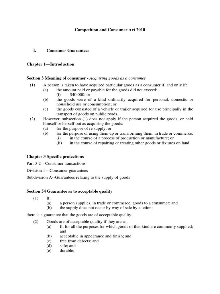 ACL Consumer Guarantees UCT | PDF | Goods | Business Law