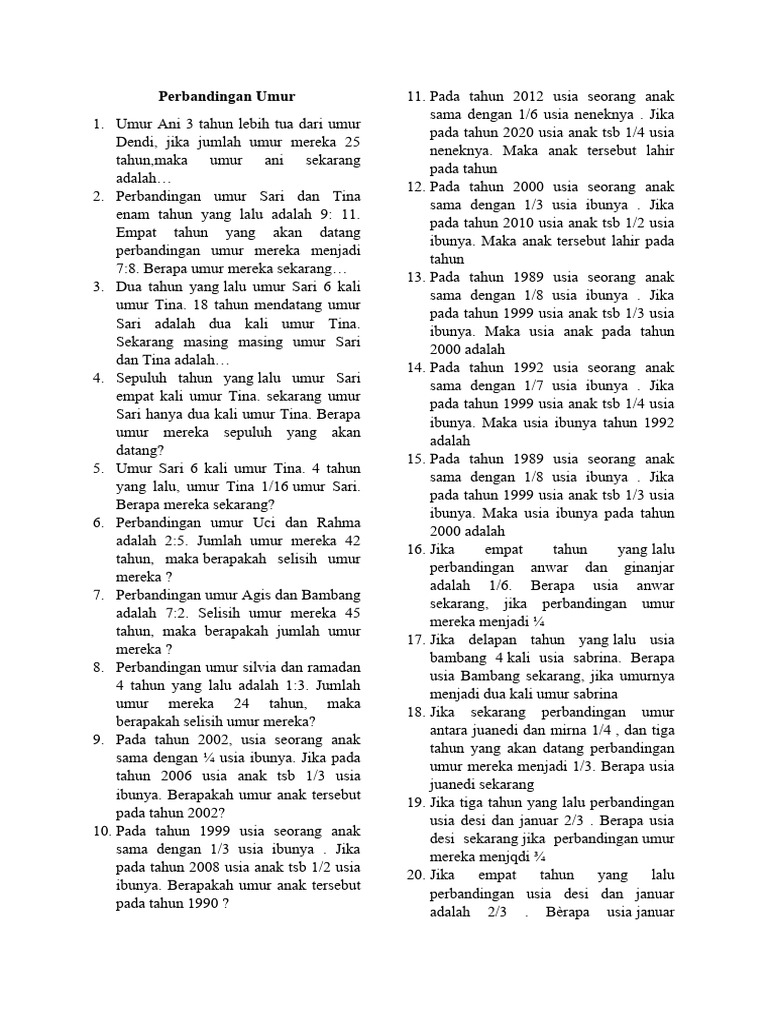 Perbandingan Umur. | PDF | Kesehatan Holistik