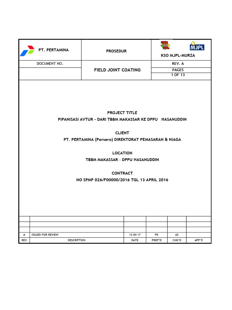 Prosedur Field Joint Coating Rev A 13 April 2017 - 072349 | PDF