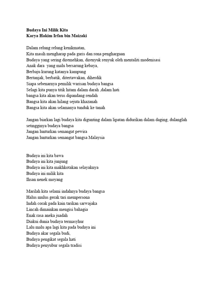 Sajak - BUDAYA INI MILIK KITA | PDF