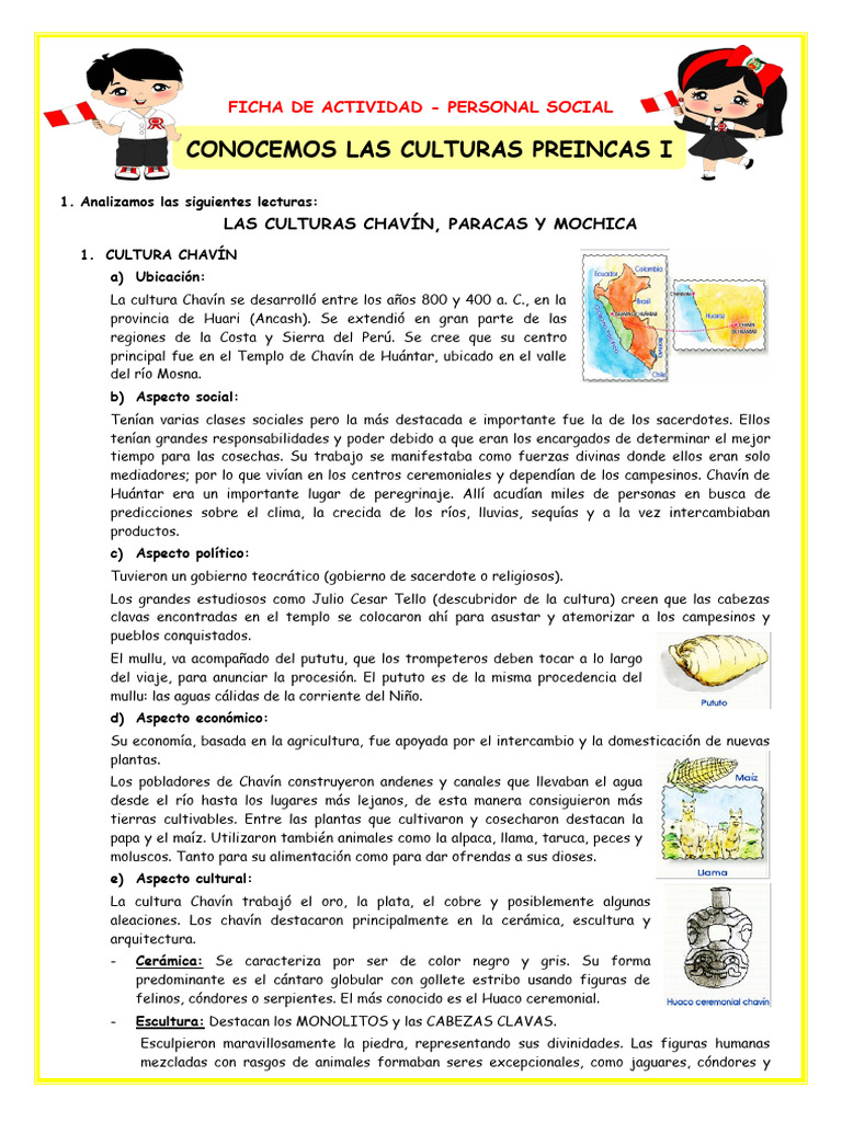 Ficha Juev PS Conocemos Las Culturas Pre Incas I | PDF