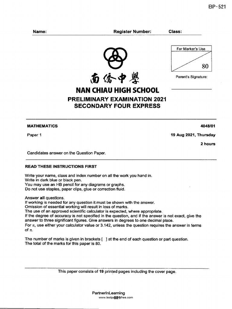 Sec4 EMaths 2021 SA2 Nanchiau | PDF | Cooking, Food & Wine | Language ...